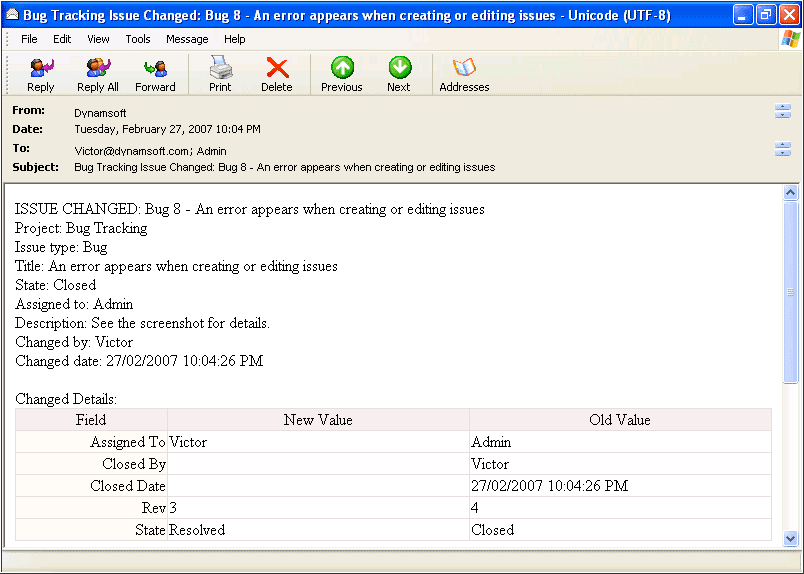 Notification - Web-Based Issue/Bug Tracking System